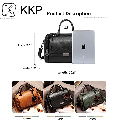 KKP Women's Purse Leather Handbags Women Travel Satchel Bag Adjustable Strap Boston Bag-Black