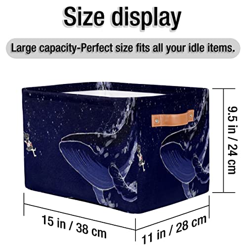 Pardick Large Collapsible Storage Bins ,Universe Whale Decorative Canvas Fabric Storage Boxes Organizer with Handles,Rectangular Baskets Bin for Home Shelves Closet Nursery Gifts