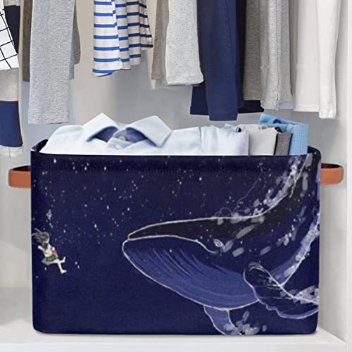 Pardick Large Collapsible Storage Bins ,Universe Whale Decorative Canvas Fabric Storage Boxes Organizer with Handles,Rectangular Baskets Bin for Home Shelves Closet Nursery Gifts