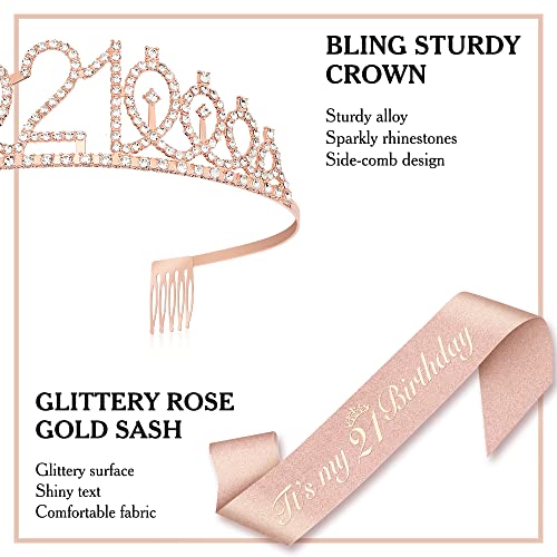 LOLtime 21st Birthday Decorations for Her, Including 21st Birthday Crown, Cake Topper, Tiara, Sash, Butterfly Decorations, Happy Birthday Candles, 21st Birthday Gifts for Her