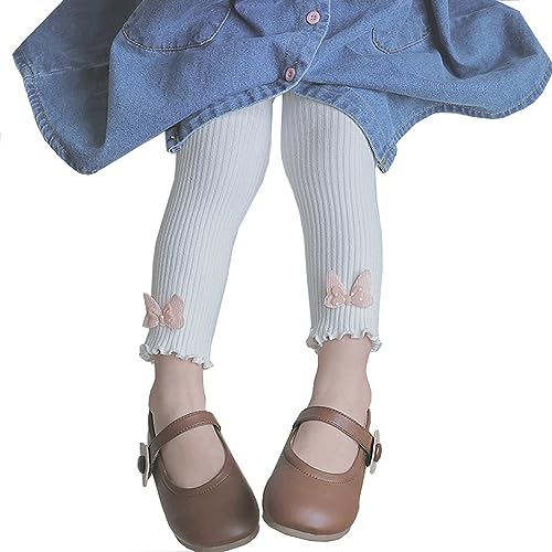 Looching 4 Pack Baby Toddler Kids Girls Footless Tights Cotton Leggings Cable Ribbed Knit Ruffle Stocking Pant with Bow(12-24 Months)