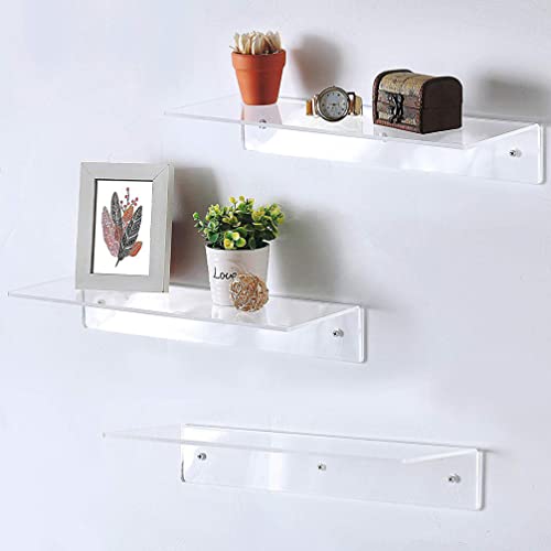 ULTECHNOVO 2Pcs Acrylic Floating Shelves Clear Wall Dispay Shelf Space Saving Wall Bookshelf Invisible Floating Organizer for Living Room Bedroom Home Office Transparent