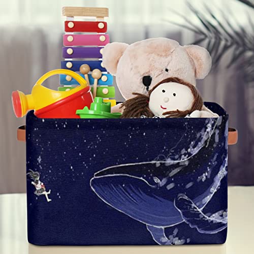 Pardick Large Collapsible Storage Bins ,Universe Whale Decorative Canvas Fabric Storage Boxes Organizer with Handles,Rectangular Baskets Bin for Home Shelves Closet Nursery Gifts