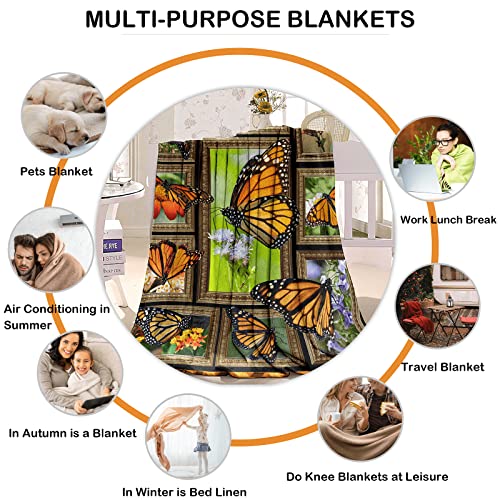 Butterfly Throw Blanket for Womens, Butterfly Gifts for Buttefly Lover, Soft Cozy Lightweight Warm Fleece Flannel Blankets and Throws for Christmas Valentines ( 60" x 80", Yellow)