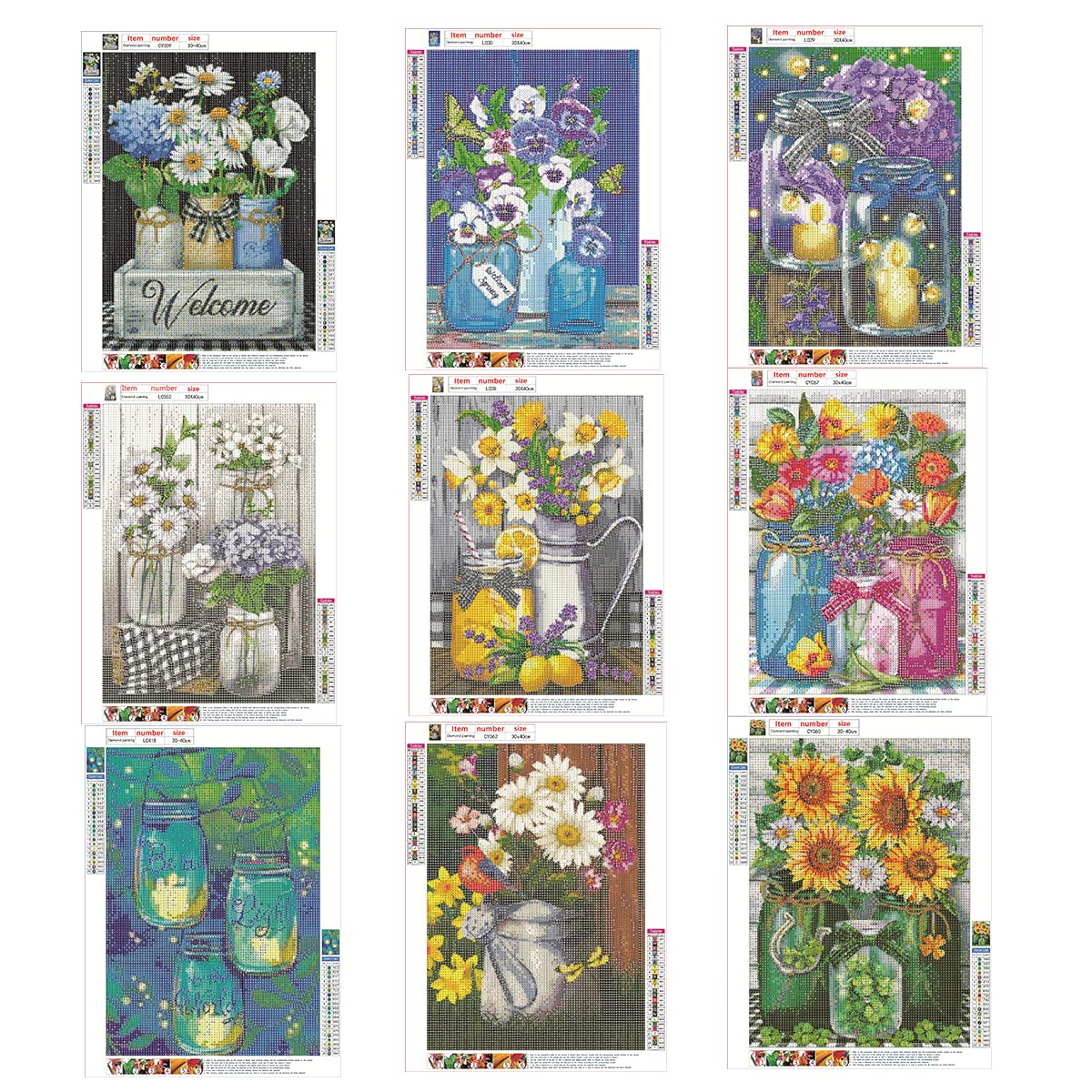 9 Pack Diamond Painting,DIY 5D Diamond Painting Kits for Adults and Kids,Diamond Painting Accessories, Diamond Art Kits for Adults Full,12x16 inch