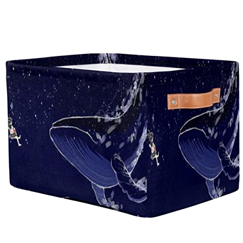 Pardick Large Collapsible Storage Bins ,Universe Whale Decorative Canvas Fabric Storage Boxes Organizer with Handles,Rectangular Baskets Bin for Home Shelves Closet Nursery Gifts