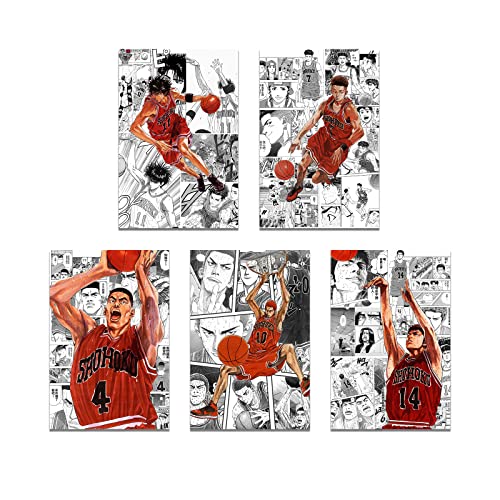 Onstthm Anime Slam Dunk Poster 5Pcs Canvas Painting HD Print Wall Art for Living Room Home Decoration Boy Gift,Unframed 8"x12"