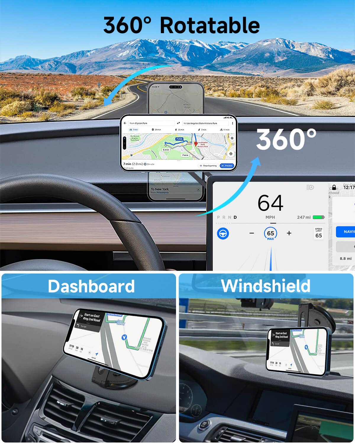 Tesla Phone Mount, MagSafe Car Mount for Tesla Model 3 Model Y, Foldable Hidden Magnetic Phone Mount Fit for iPhone 14 13 12 Series and All Phone, Tesla Model 3 Accessories, Tesla Model Y Accessories