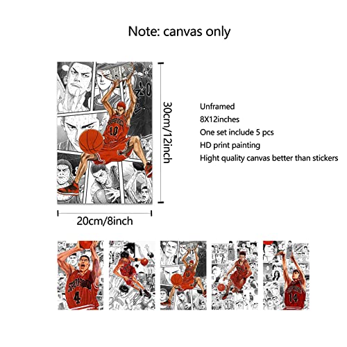 Onstthm Anime Slam Dunk Poster 5Pcs Canvas Painting HD Print Wall Art for Living Room Home Decoration Boy Gift,Unframed 8"x12"
