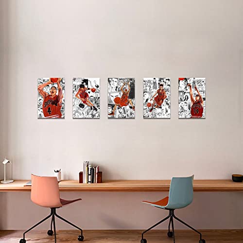 Onstthm Anime Slam Dunk Poster 5Pcs Canvas Painting HD Print Wall Art for Living Room Home Decoration Boy Gift,Unframed 8"x12"
