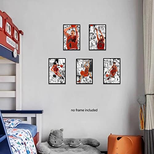 Onstthm Anime Slam Dunk Poster 5Pcs Canvas Painting HD Print Wall Art for Living Room Home Decoration Boy Gift,Unframed 8"x12"