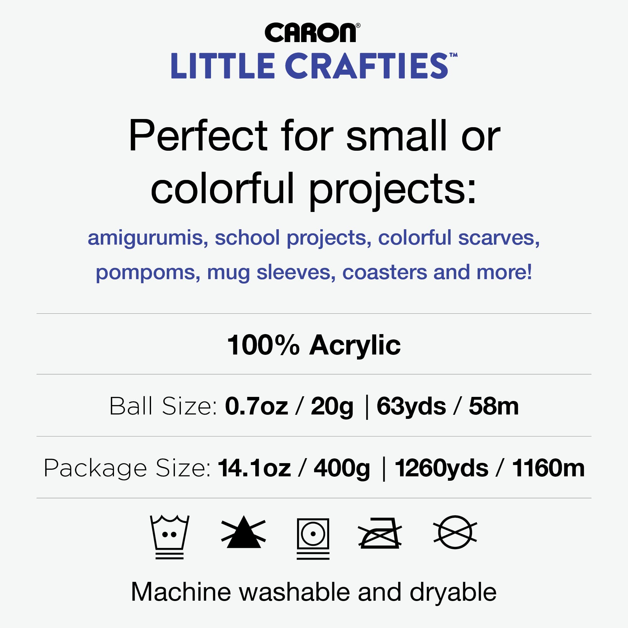 Caron® Little Crafties™ 20 Assorted Acrylic Yarn Skeins 63yd Each for Knitting and Crochet Projects, Multipack Starter Kit