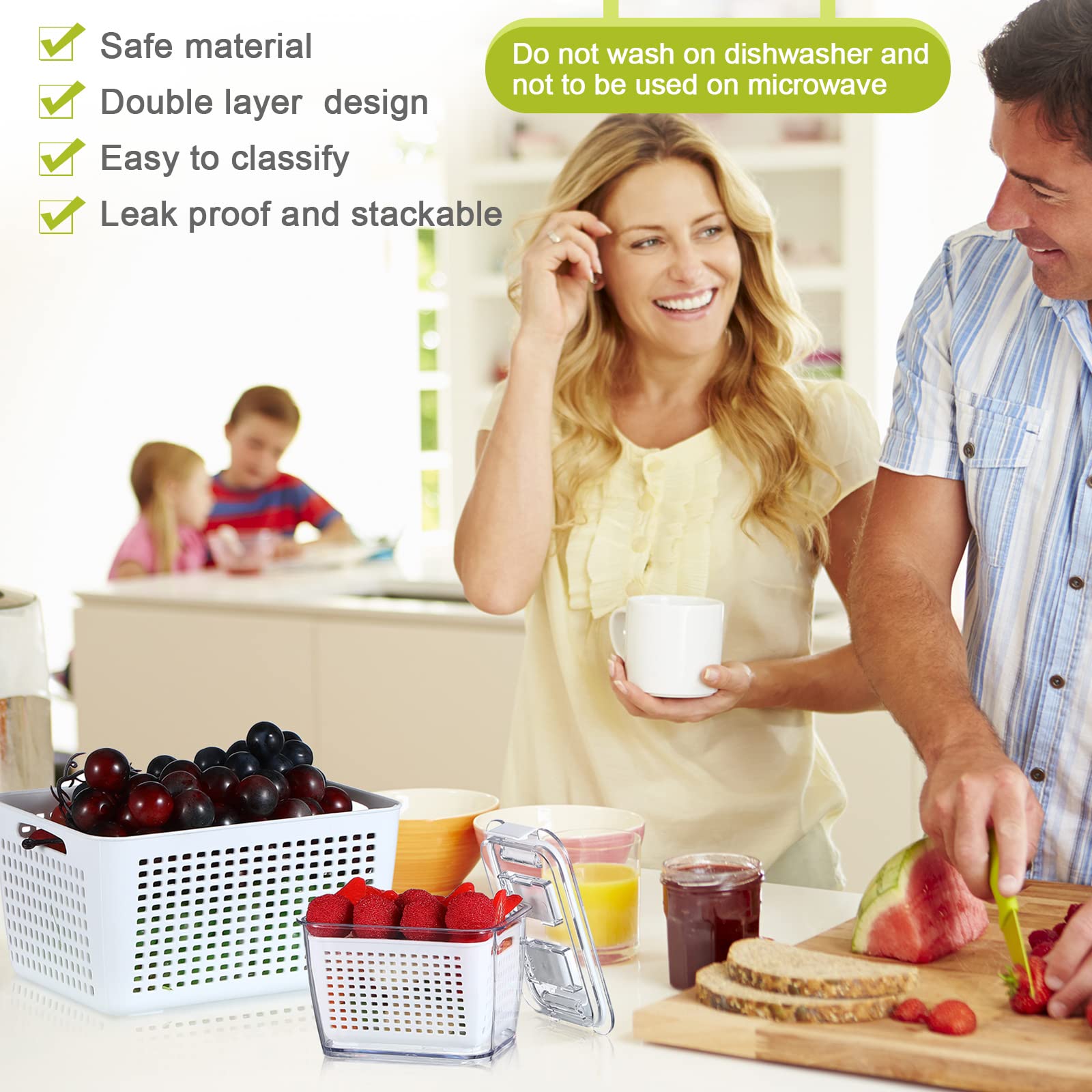 6 Pack Fruit Storage Containers for Fridge Produce Saver Containers for Refrigerator Fruit Containers for Fridge Keep Fresh with Lids Colander and Dividers for Salad Lettuce Berry Vegetable