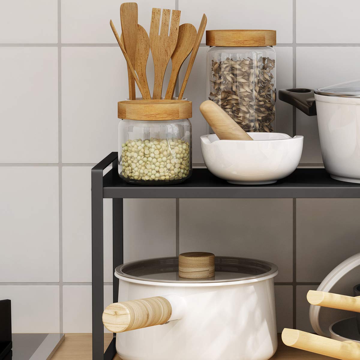 ideaglass Countertop Organizer, Cupboard Stand Spice Rack, 16" Cabinet Pantry Shelf, Organization and Storage for Kitchen Bathroom, Metal Plate Milky White