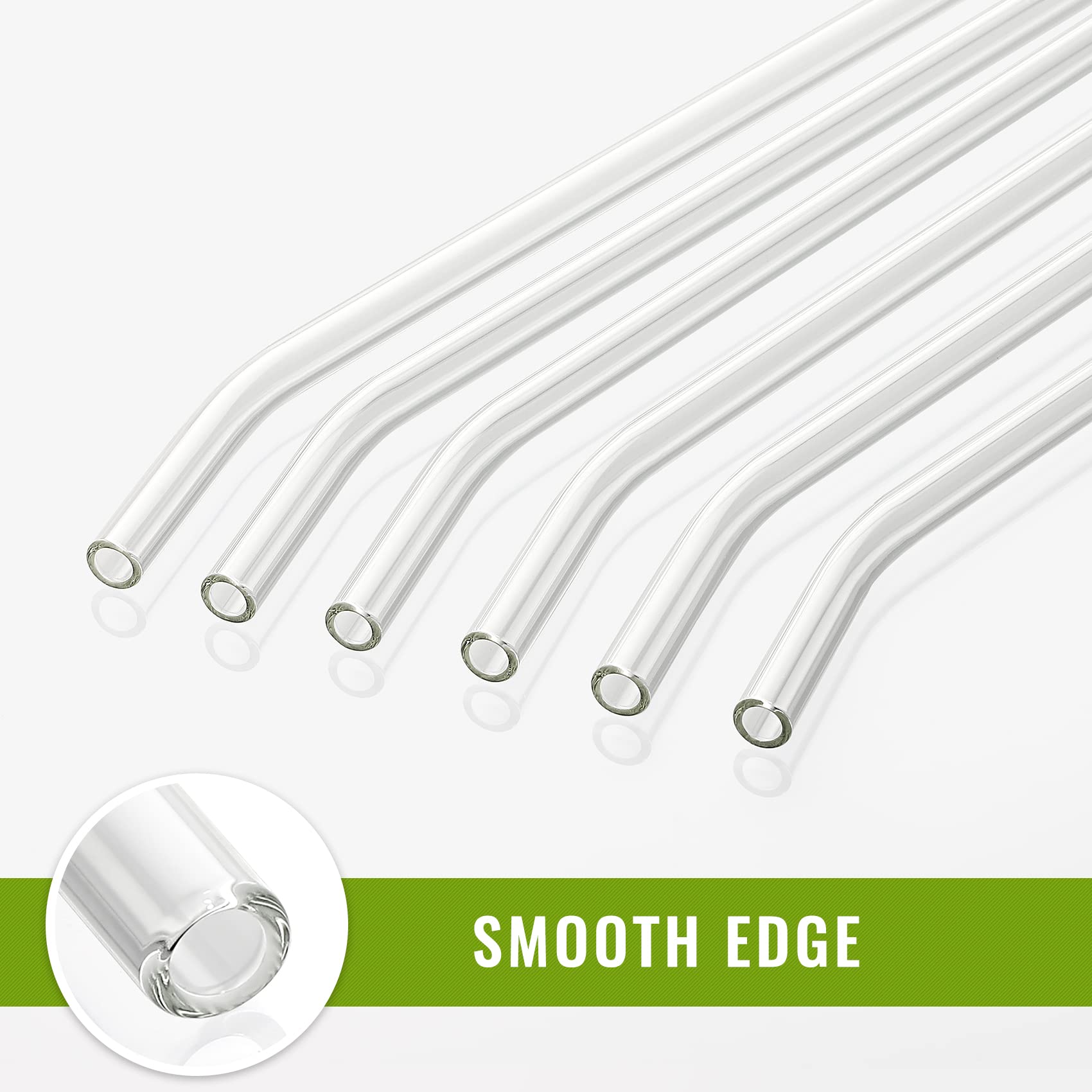 NETANY 12-Pack Reusable Glass Straws, Clear Glass Drinking Straw, 10''x10 MM, Set of 6 Straight and 6 Bent with 4 Cleaning Brushes - Perfect for Smoothies, Milkshakes, Tea, Juice - Dishwasher Safe