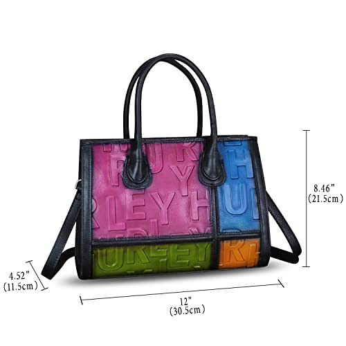 Genuine Leather Satchel for Women Embossed Leather Handbag Top Handle Handbags Handmade Purse Crossbody Tote Bag (Multicolor1)