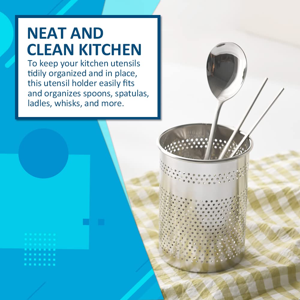 HOME&I Kitchen Utensil Holder-Drying Rack Basket Organizer Utility Sturdy Stainless Flatware Silverware Cutlery Storage for Kitchen Dining (Small-Round)