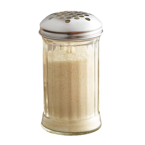 12 Oz. Cheese Shaker/Red Pepper Shaker with 1/4" Large Holes Stainless Steel Lid, Clear Glass suger/spice dispenser Lids, By Geex Depot US (Glass, 12 Oz)