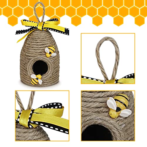 Bee Hive Decor,3 Pack Bumble Bee Rustic Decor Hive,Natural Bee House, Bumble Bee Theme Party Decor Spring Summer Rustic Farmhouse Kitchecn Table Decor, Honey Bee Tiered Tray Decor