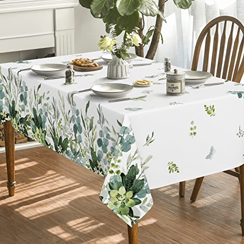 Horaldaily Spring Summer Tablecloth 60x84 Inch, Eucalyptus Floral Table Cover for Party Picnic Dinner Decor
