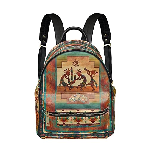 Wideasale Aztec Kokopelli Southwest Print Backpack Purse for Women Tribal Native American Indian Mini Travel Backpack Ethnic Style Pu Leather Casual Daypack