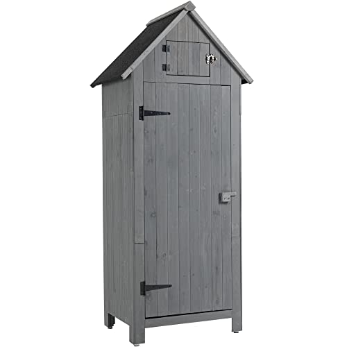 Mbolyeer Garden Storage Shed: Garden Tool Storage Cabinet, Lockable Wooden Storage Sheds Organizer for Home, Yard, Outdoor, Gray