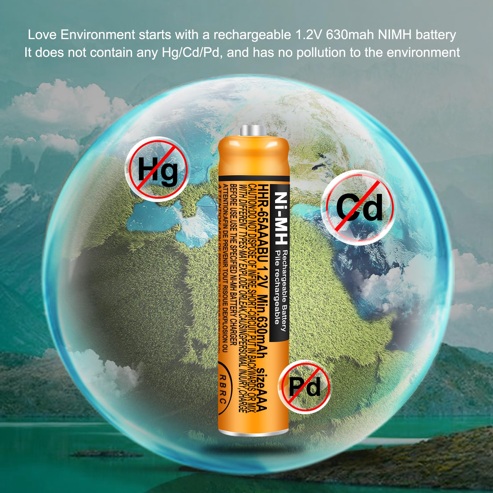 6 Pack HHR-65AAABU NI-MH Rechargeable Batteries 1.2V 630mAh AAA Battery for Panasonic Cordless Telephone Batteries