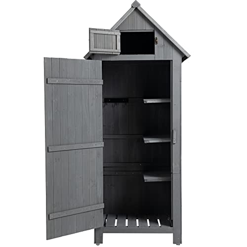 Mbolyeer Garden Storage Shed: Garden Tool Storage Cabinet, Lockable Wooden Storage Sheds Organizer for Home, Yard, Outdoor, Gray