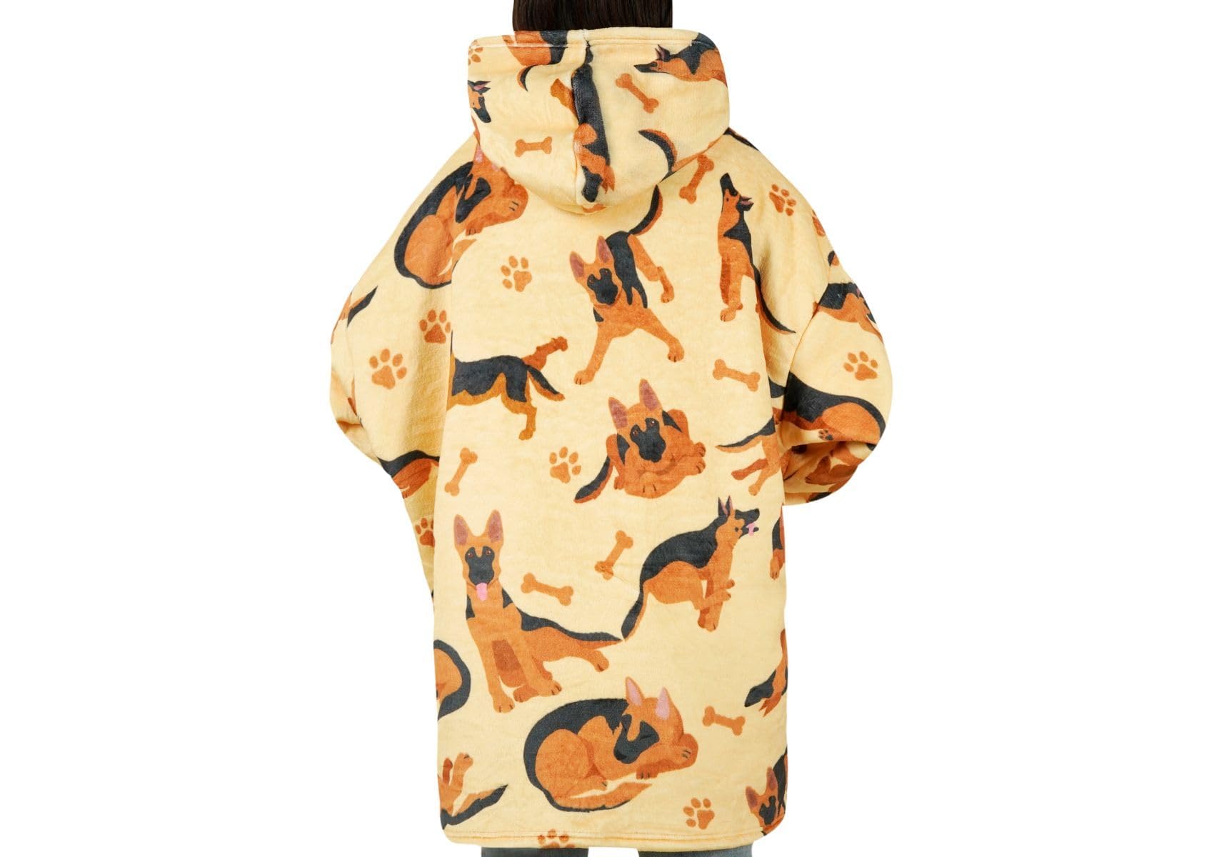 Huglanket German Shepherd Gifts for Women Men, Wearable Flannel Blanket Hoodie, Oversized Hooded Sweatshirt, One Size, Cartoon