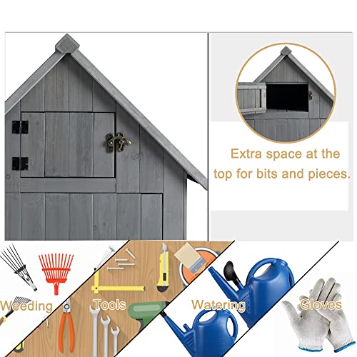 Mbolyeer Garden Storage Shed: Garden Tool Storage Cabinet, Lockable Wooden Storage Sheds Organizer for Home, Yard, Outdoor, Gray
