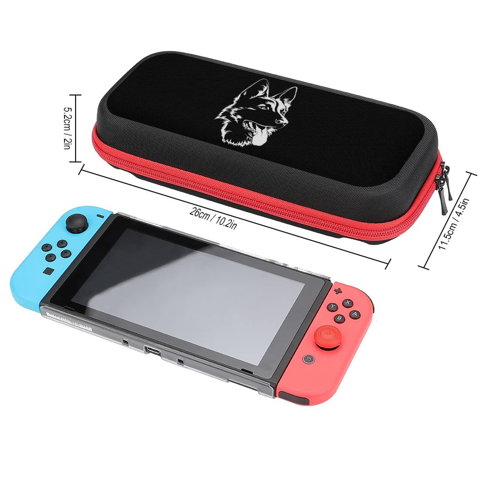 German Shepherd Head Compatible with Nintendo Switch Carrying Case Portable Travel Carry Cover Accessories With 20 Game Card Slots