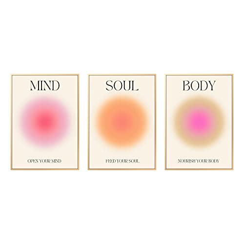 3 Pieces Positive Aura Posters for Room Aesthetic Colorful Aura Grainy Gradient Canvas Wall Art Spiritual Soul Body Mind Quote Print Painting Danish Pastel Home Wall Decor for Bedroom 8x10in Unframed