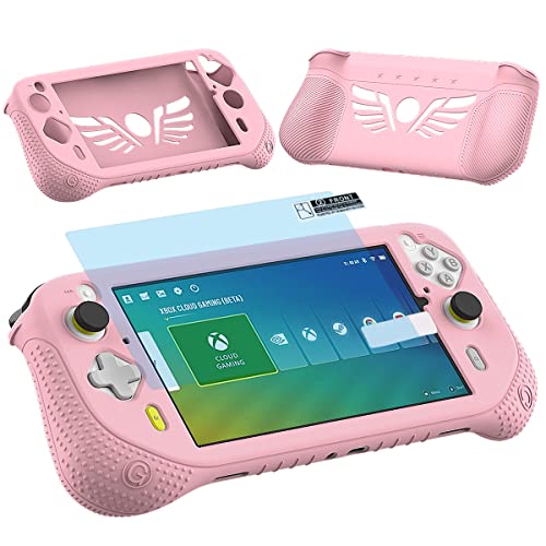 Silicone Cover Case for Logitech G Cloud Gaming Handheld, Protective Skin Sleeve for Logitech G Cloud Gaming Console Screen Film Protector Accessories (Pink Case and Sreen Film)