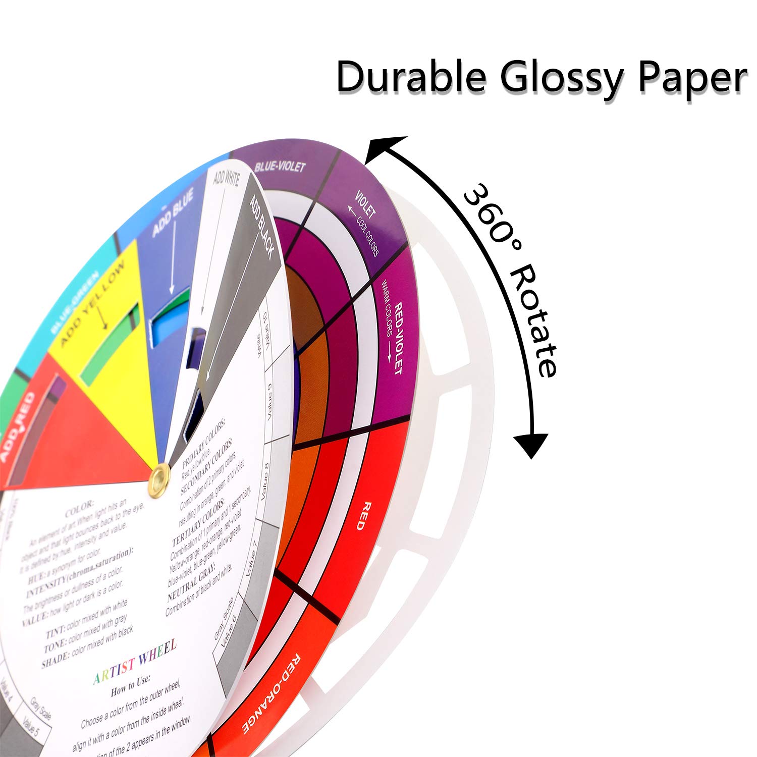 2 Pieces Color Wheel, Paint Mixing Learning Guide Art Class Teaching Tool Color Wheels for Makeup Blending Board Chart Color Mixed Guide Mix Colours (5.5 Inch/ 14 cm)