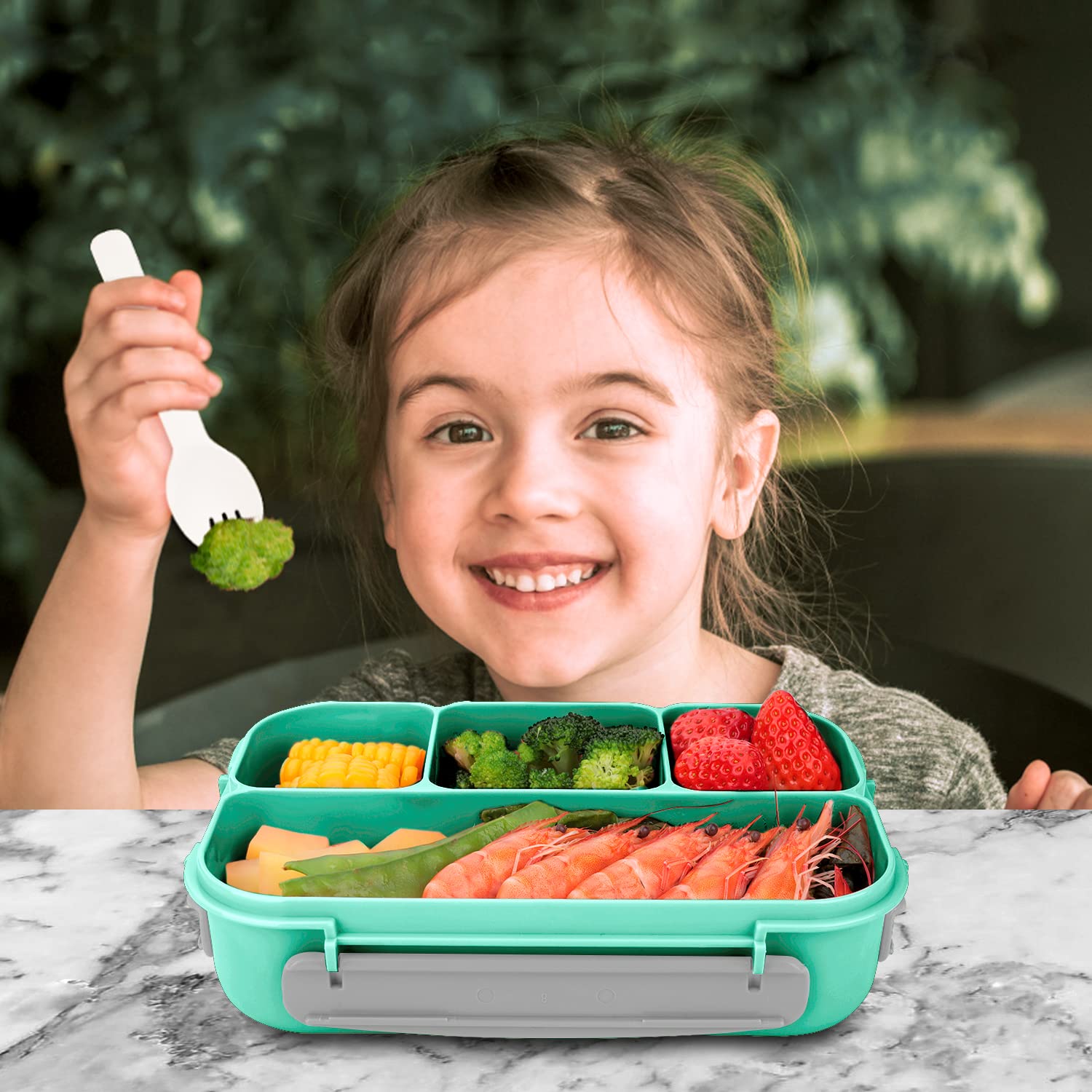 Bento Box,Bento Box Adult Lunch Box, Lunch Box Containers for Toddler/Kids/Adults, 1300ml-4 Compartments&Fork, Leak-Proof, Microwave/Dishwasher/Freezer Safe, Bpa-Free(Blue)