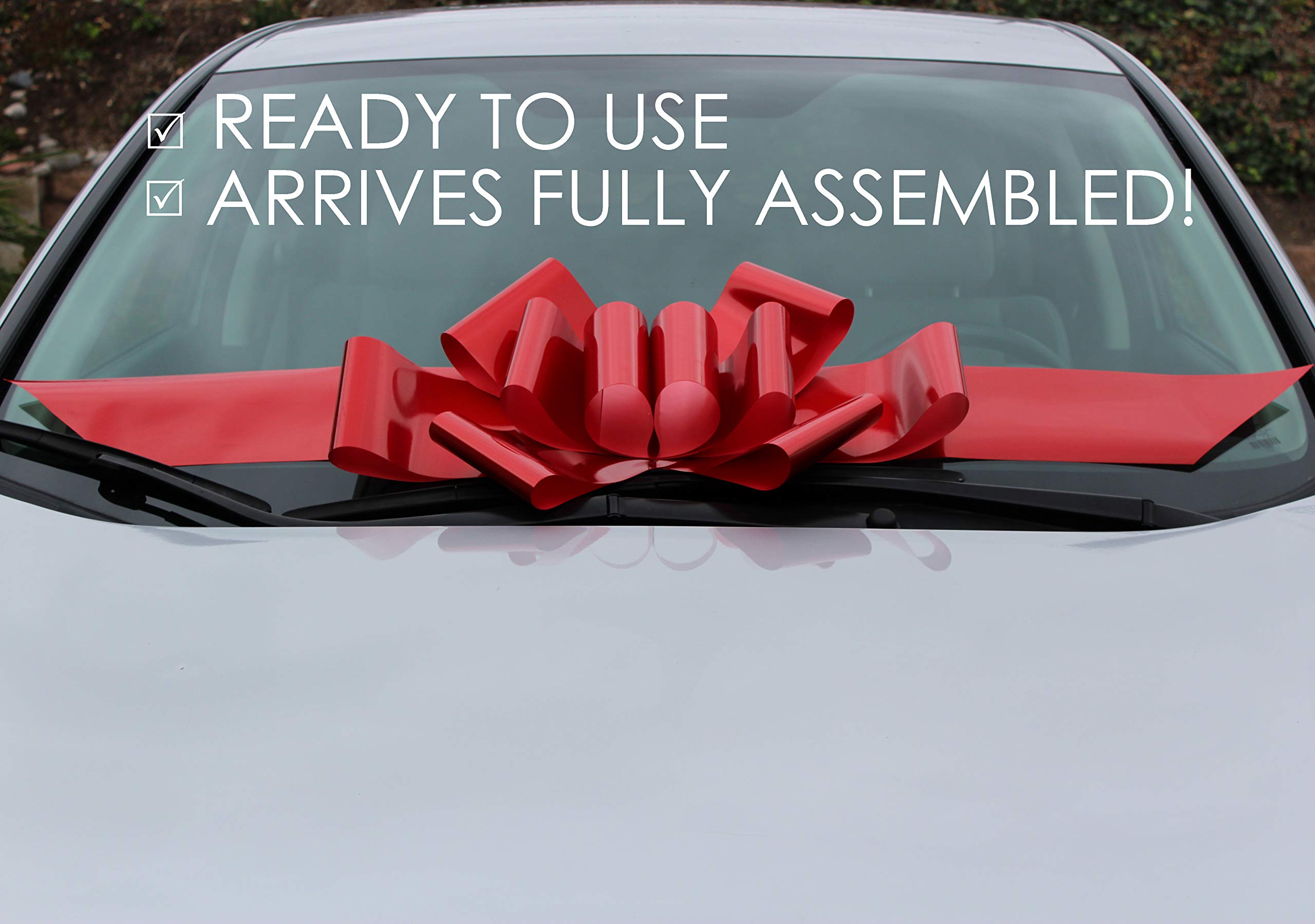 Big Red Car Bow Ribbon - 25" Wide, Fully Assembled Large Gift Decoration, Valentine's Day, Christmas, Large Gift Bow, Birthday, Anniversary, School Dance, Fundraiser