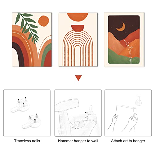Boho Wall Art Set of 3, Boho Bedroom Decor Orange Minimalist Wall Decor Art, Mid Century Modern Wall Art, Neutral Abstract Geometric Framed Canvas Prints Wall Art for Bathroom 12"x16"