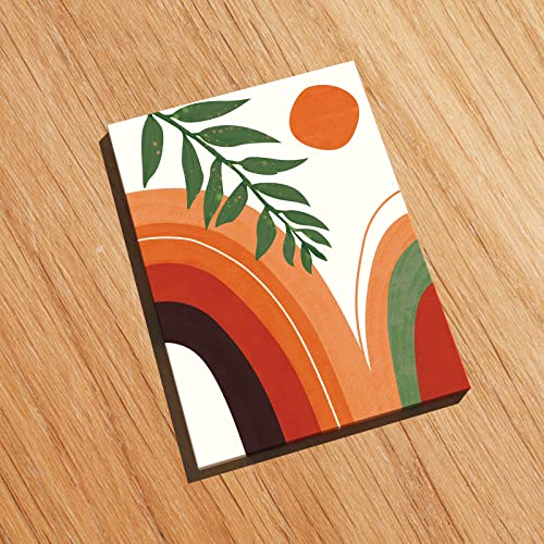 Boho Wall Art Set of 3, Boho Bedroom Decor Orange Minimalist Wall Decor Art, Mid Century Modern Wall Art, Neutral Abstract Geometric Framed Canvas Prints Wall Art for Bathroom 12"x16"