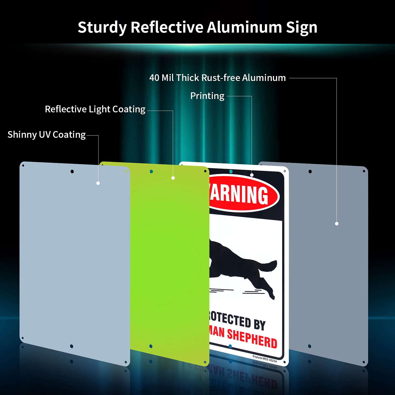 2-Pack Protected by German Shepherd Sign,Beware of Dog Sign, 12"x 8" .04" Aluminum Reflective Sign Rust Free Aluminum-UV Protected and Weatherproof