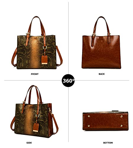 myfriday Vegan Leather Tote Shoulder Bag for Women, Snake Pattern Large Top Handle Satchel Handbags 3pcs Purse Set
