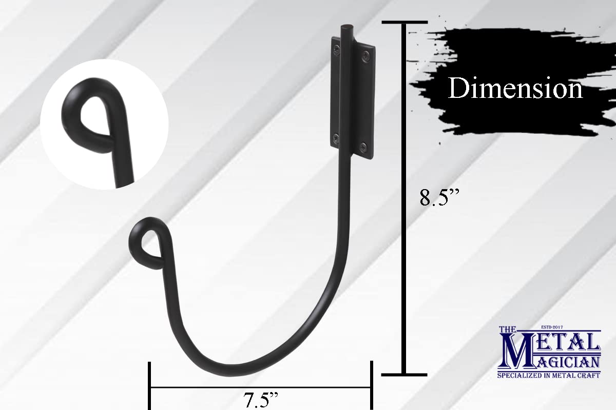 The Metal Magician Garden Hose Holder Wall Mounted Water Pipe Hanger Heavy Duty Metal Pipe Hook for Outside Yard Ideal for Extension Cords, Ropes (Black) (Hose Hook)