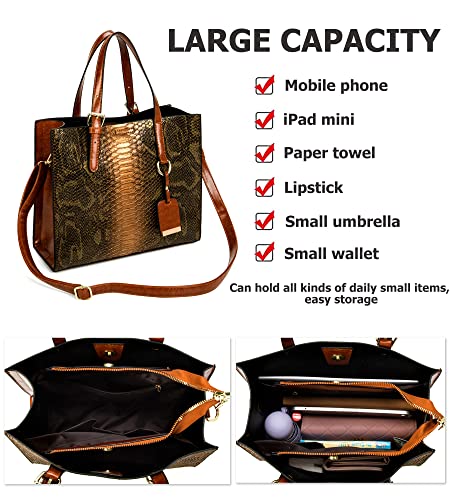 myfriday Vegan Leather Tote Shoulder Bag for Women, Snake Pattern Large Top Handle Satchel Handbags 3pcs Purse Set