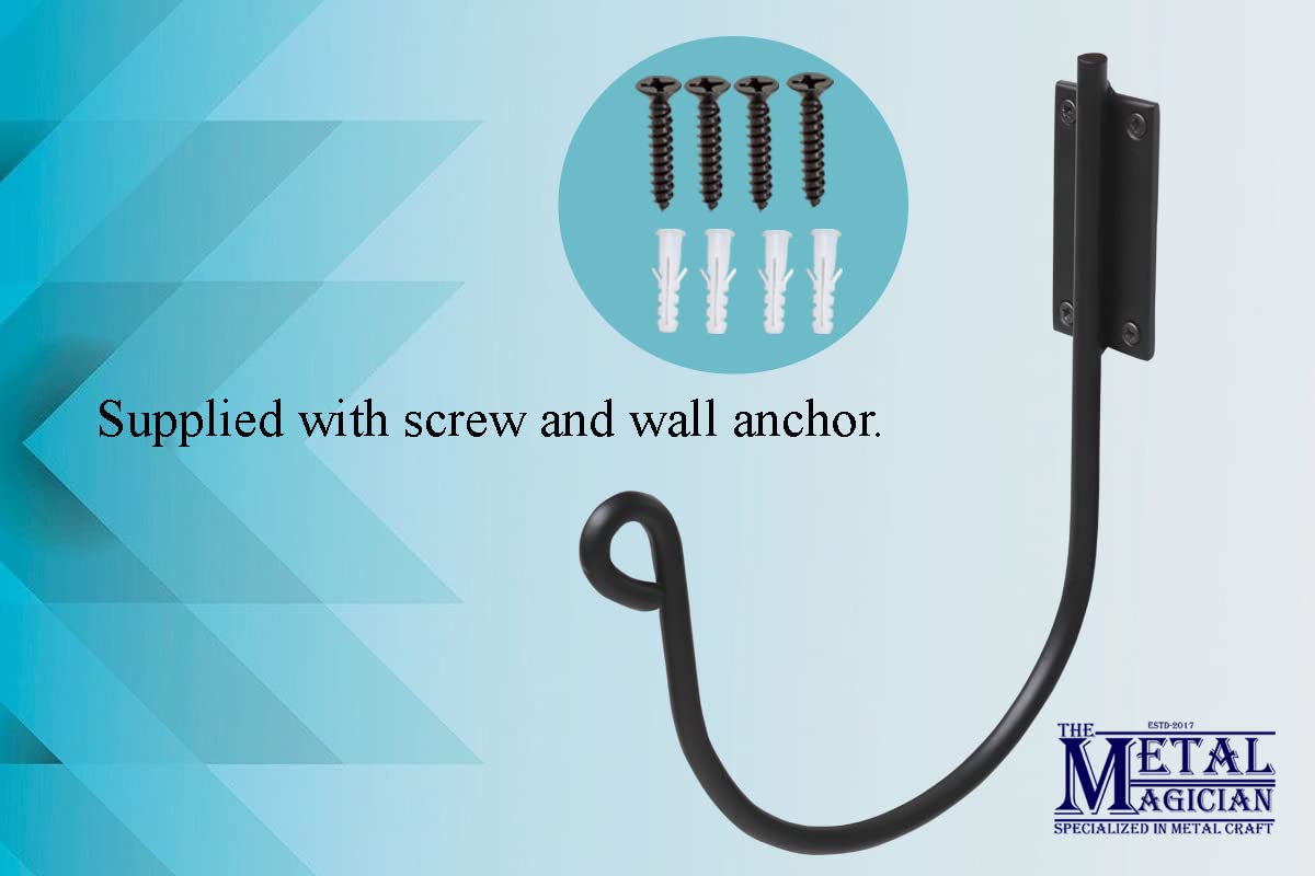The Metal Magician Garden Hose Holder Wall Mounted Water Pipe Hanger Heavy Duty Metal Pipe Hook for Outside Yard Ideal for Extension Cords, Ropes (Black) (Hose Hook)