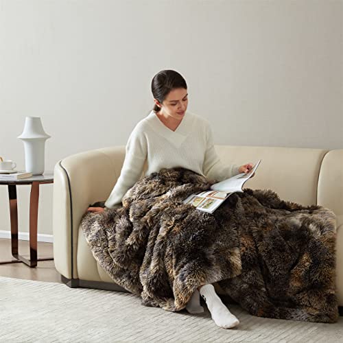 Bedfolks Faux Fur Throw Blanket - Fuzzy Plush Soft Sherpa Fleece Blanket, Fluffy Cozy Throw Blankets for Couch, Sofa, Bed, Tie Dye Black Thick Comfy Blankets and Throws, 50 x 60 inches