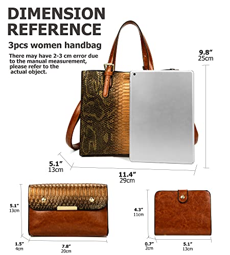 myfriday Vegan Leather Tote Shoulder Bag for Women, Snake Pattern Large Top Handle Satchel Handbags 3pcs Purse Set