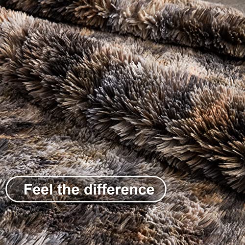 Bedfolks Faux Fur Throw Blanket - Fuzzy Plush Soft Sherpa Fleece Blanket, Fluffy Cozy Throw Blankets for Couch, Sofa, Bed, Tie Dye Black Thick Comfy Blankets and Throws, 50 x 60 inches