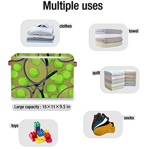 Fabric Storage Bins Tennis Rackets Balls Small Shelf Basket With Handles Decorative Cubes Box Organizer Containers for Shelves Home Office Decor