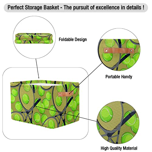 Fabric Storage Bins Tennis Rackets Balls Small Shelf Basket With Handles Decorative Cubes Box Organizer Containers for Shelves Home Office Decor