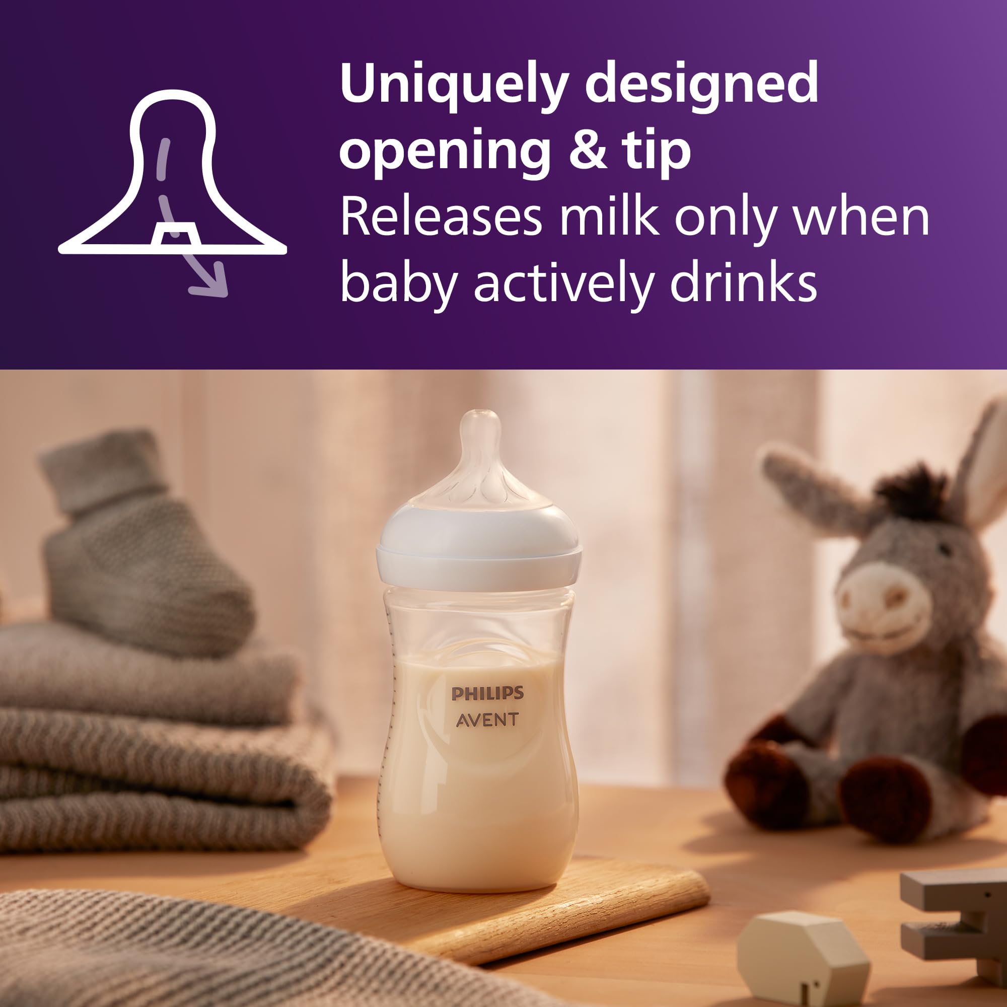 Philips AVENT Natural Baby Bottle with Natural Response Nipple, Clear, 9oz, 4pk, SCY903/04