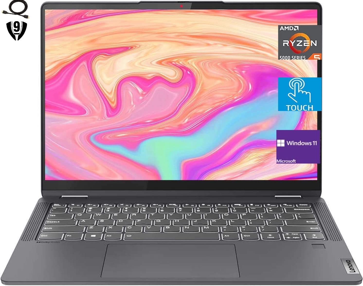 Lenovo Flex 5 14" 2-in-1 Laptop, WUXGA Touchscreen Display, AMD Ryzen 5 5500U, 16GB RAM, 2TB PCIe SSD, Bluetooth, Webcam, Backlit Keyboard, Fingerprint Reader, Windows 11 Home, Grey
